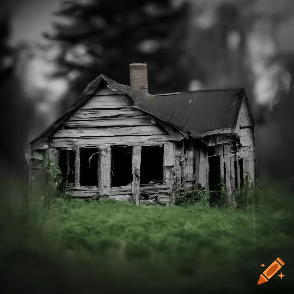 Eerie view of a decrepit house with caution tape on Craiyon