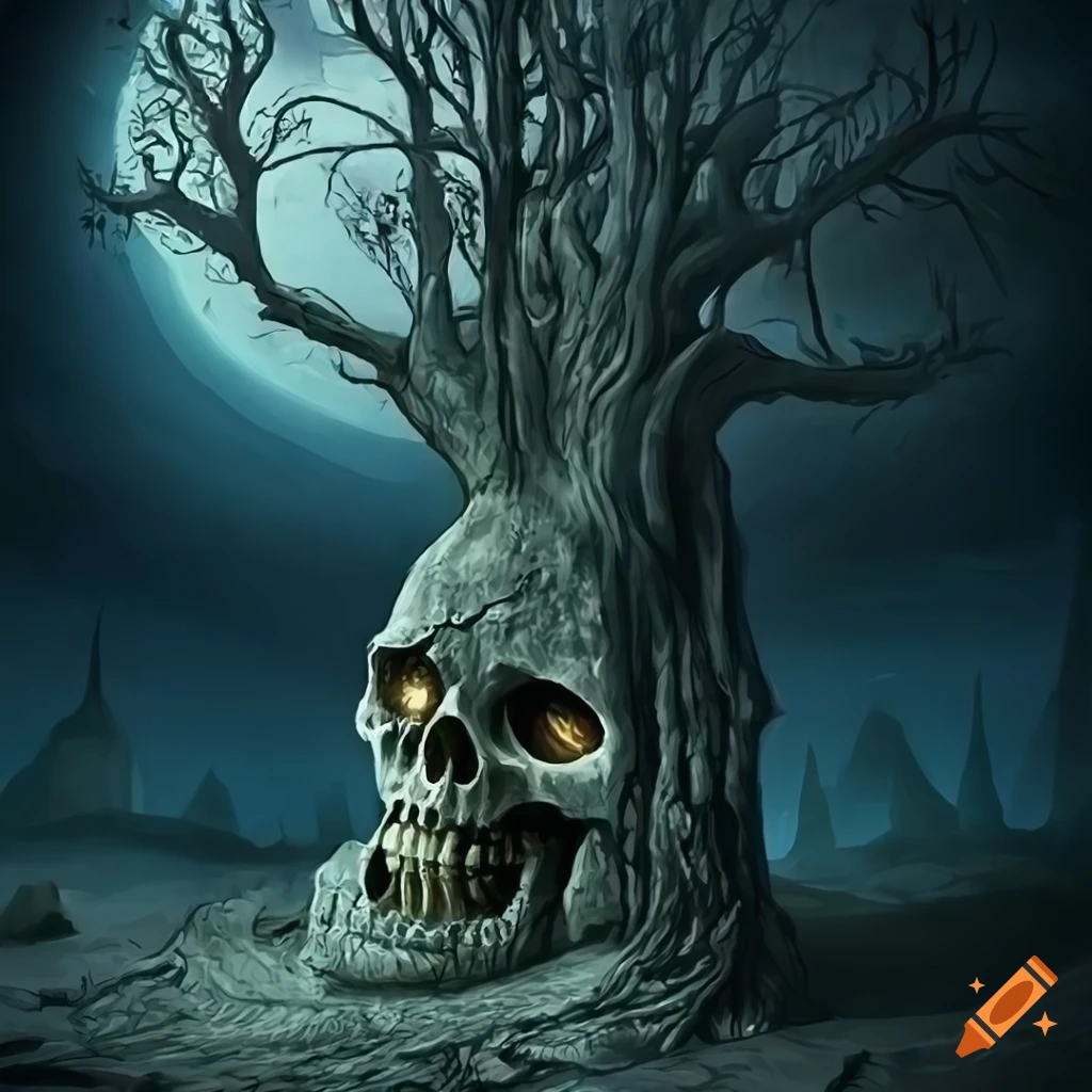 Night scenery with skulls and owls on Craiyon