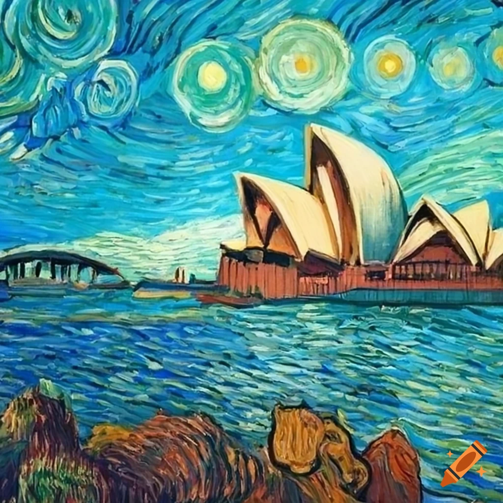 Sydney opera house in the style of vincent van gogh