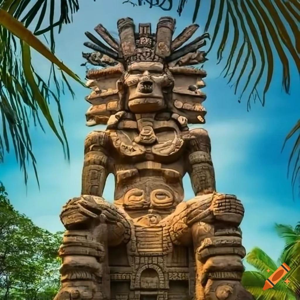Gigantic aztec statue in a tropical forest on Craiyon