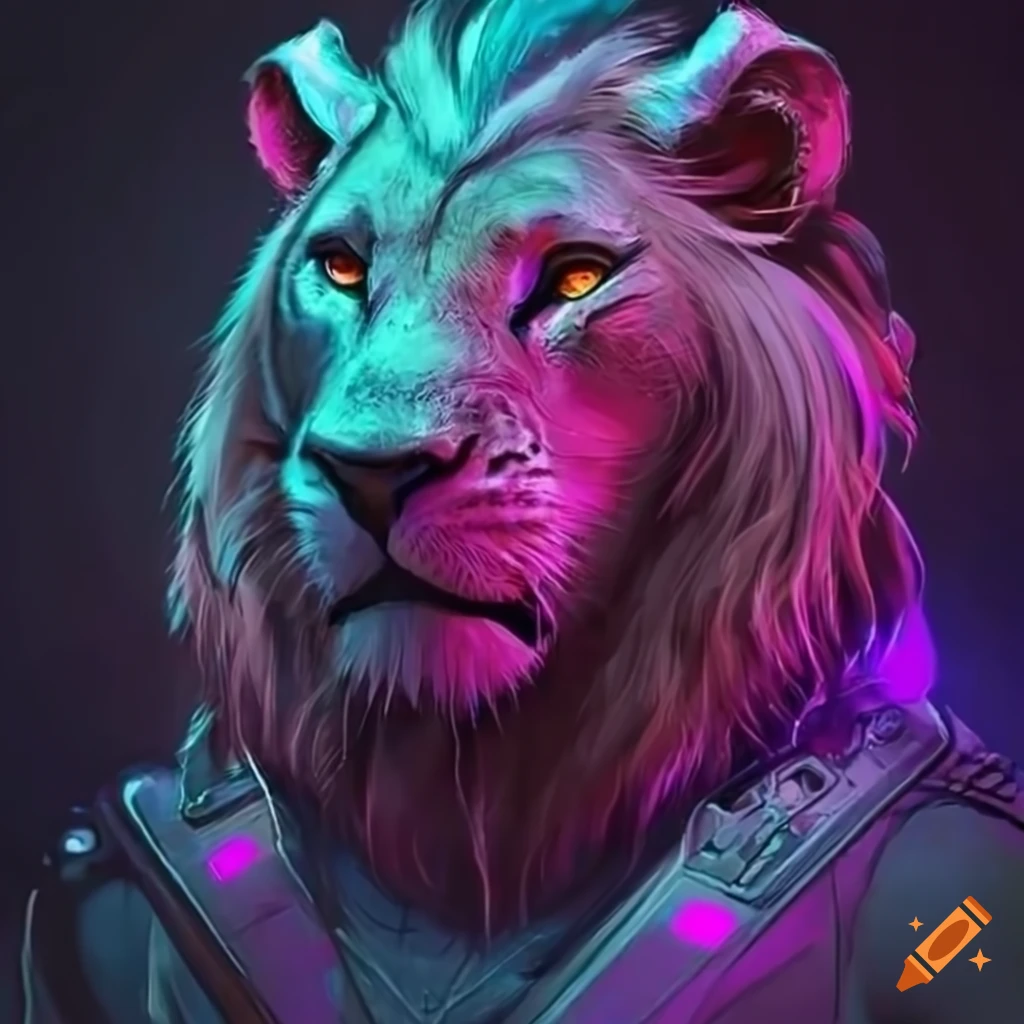 Cyberpunk lion artwork on Craiyon