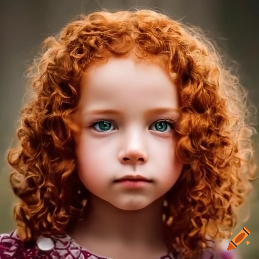 Portrait of a girl with red curly hair and green eyes