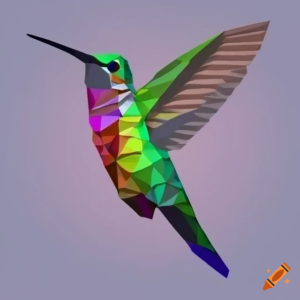 Colorful low poly hummingbird