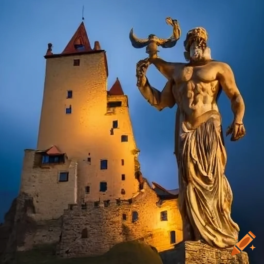 Zeus statue at Bran Castle on Craiyon