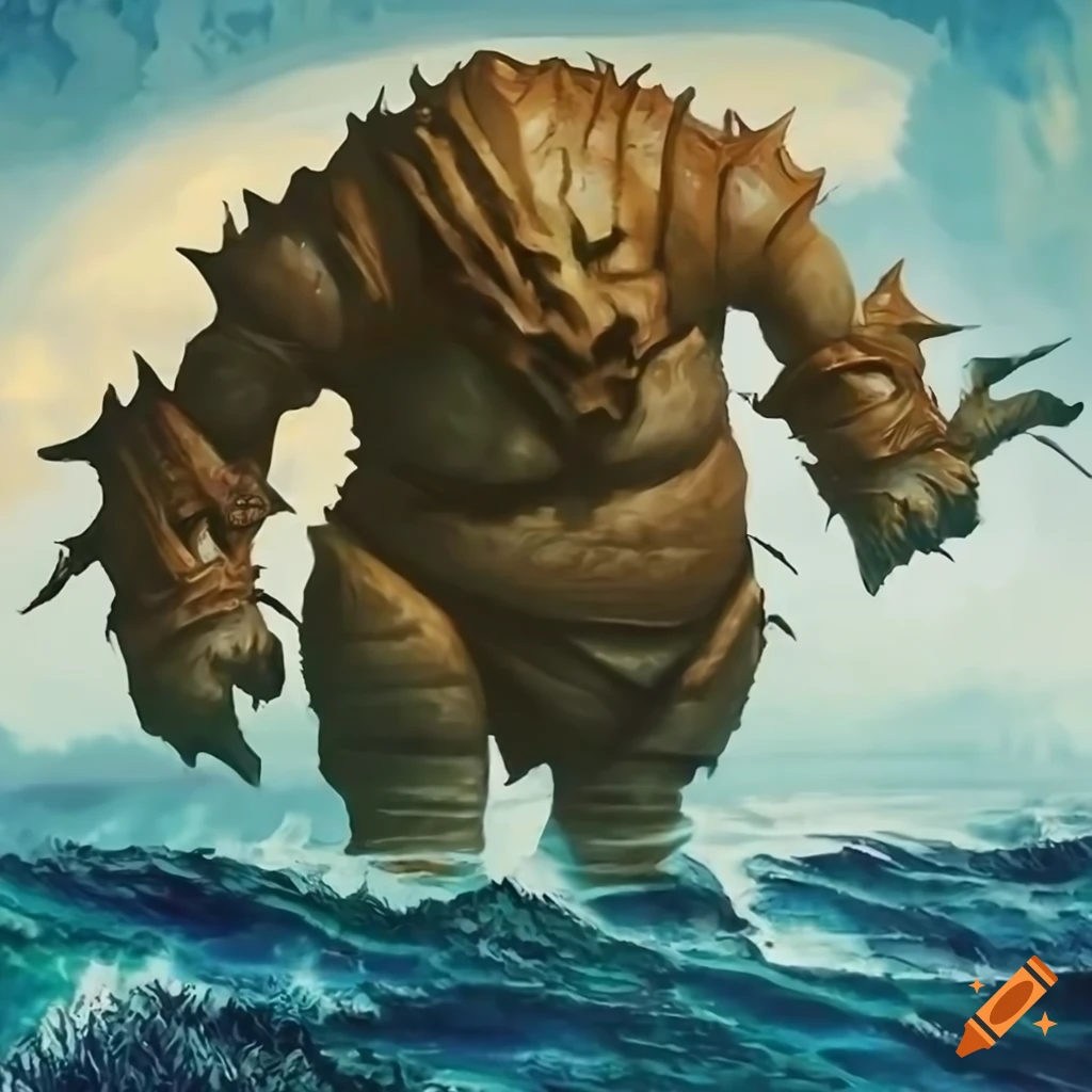 Artwork of a flying wood elemental over the ocean on Craiyon