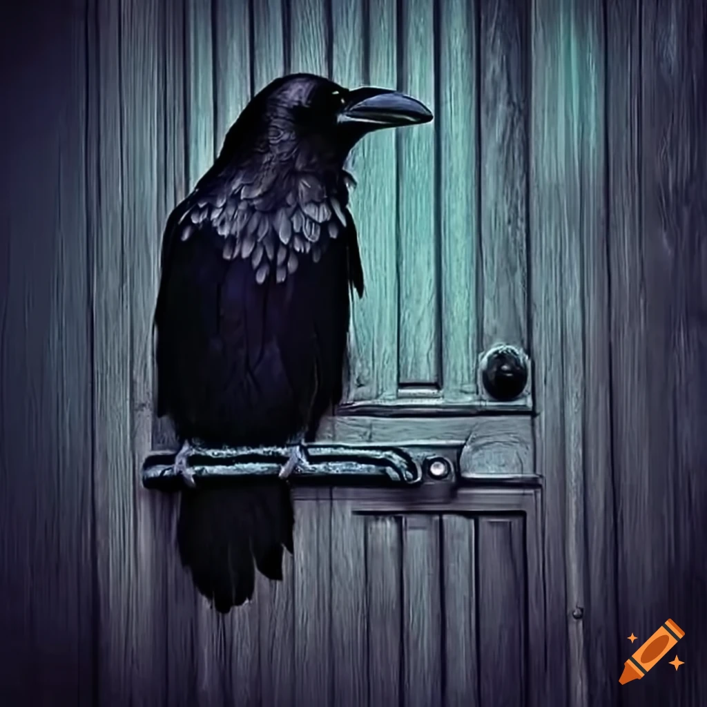 Raven perched on a door on Craiyon