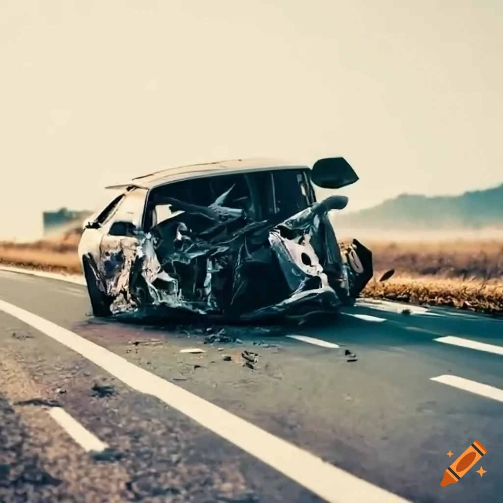 Image of a wrecked car on the expressway on Craiyon