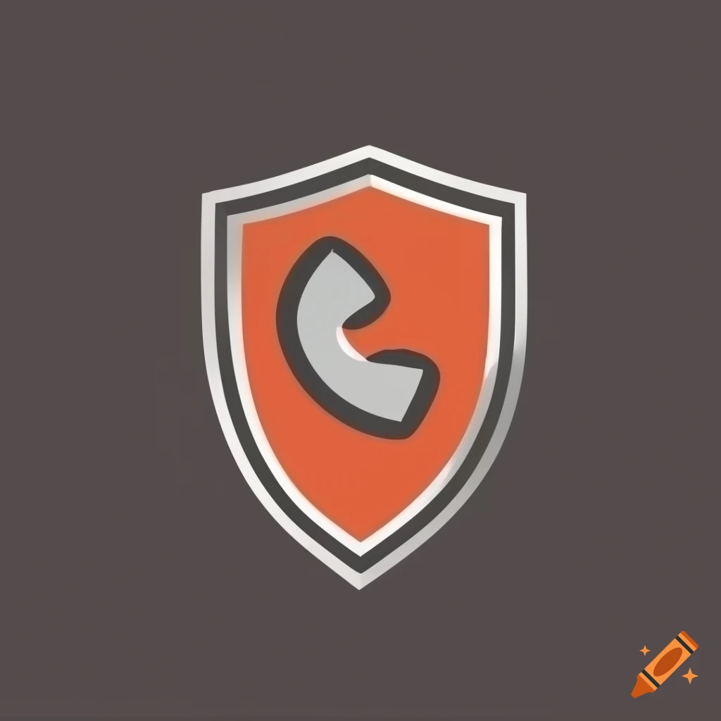Minimalistic logo of a missing call icon on shield on Craiyon