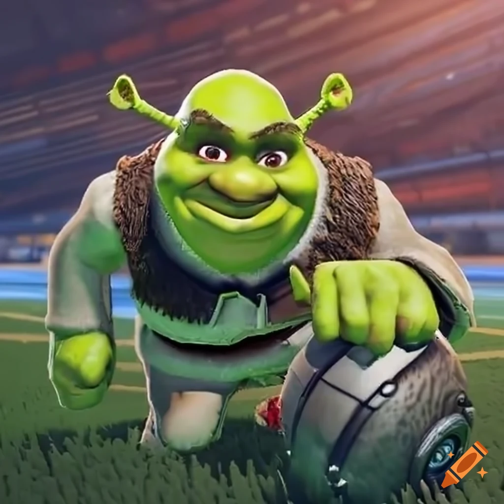Shrek playing rocket league on Craiyon