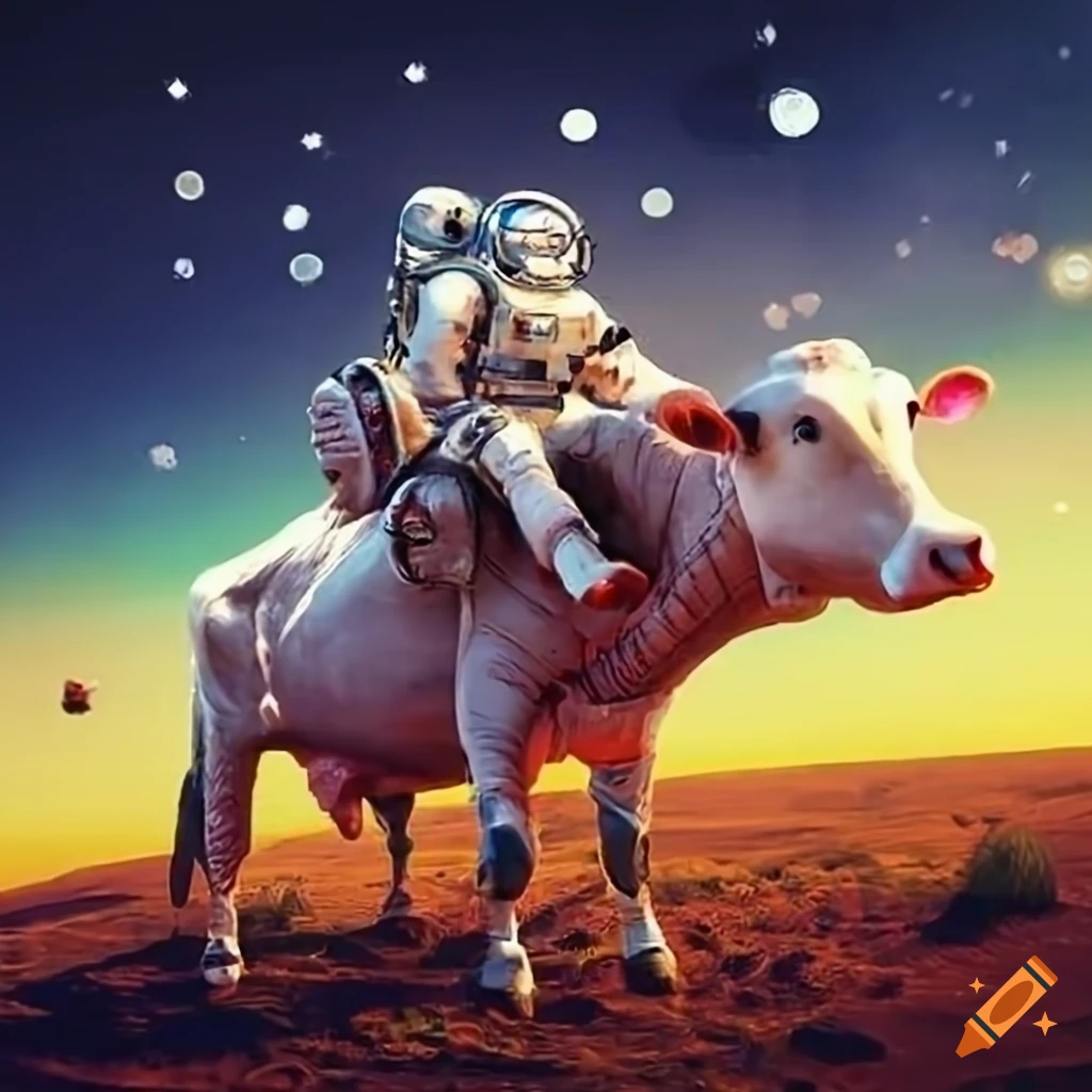 Photo of an astronaut riding a cow on Craiyon