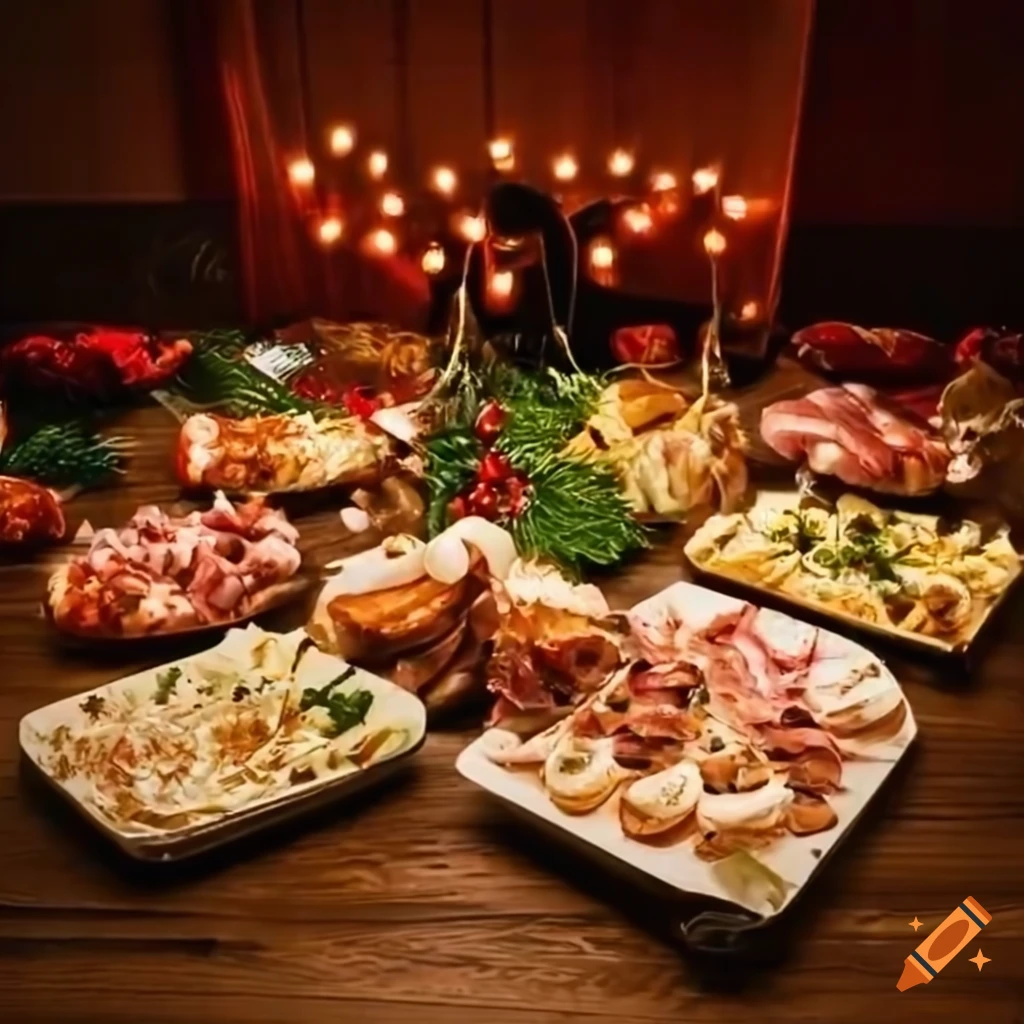 Table with food and wine on Craiyon