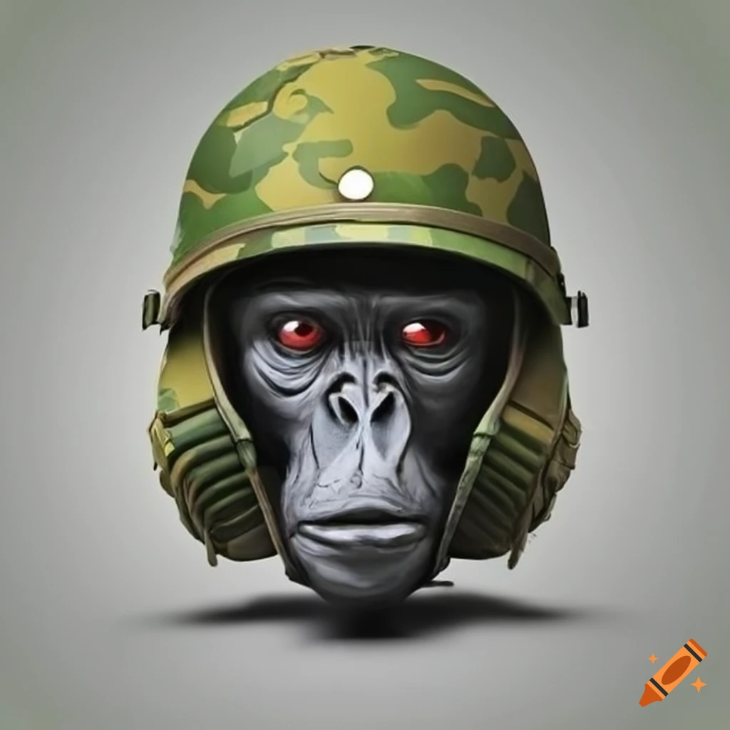 Ape wearing an army helmet on Craiyon