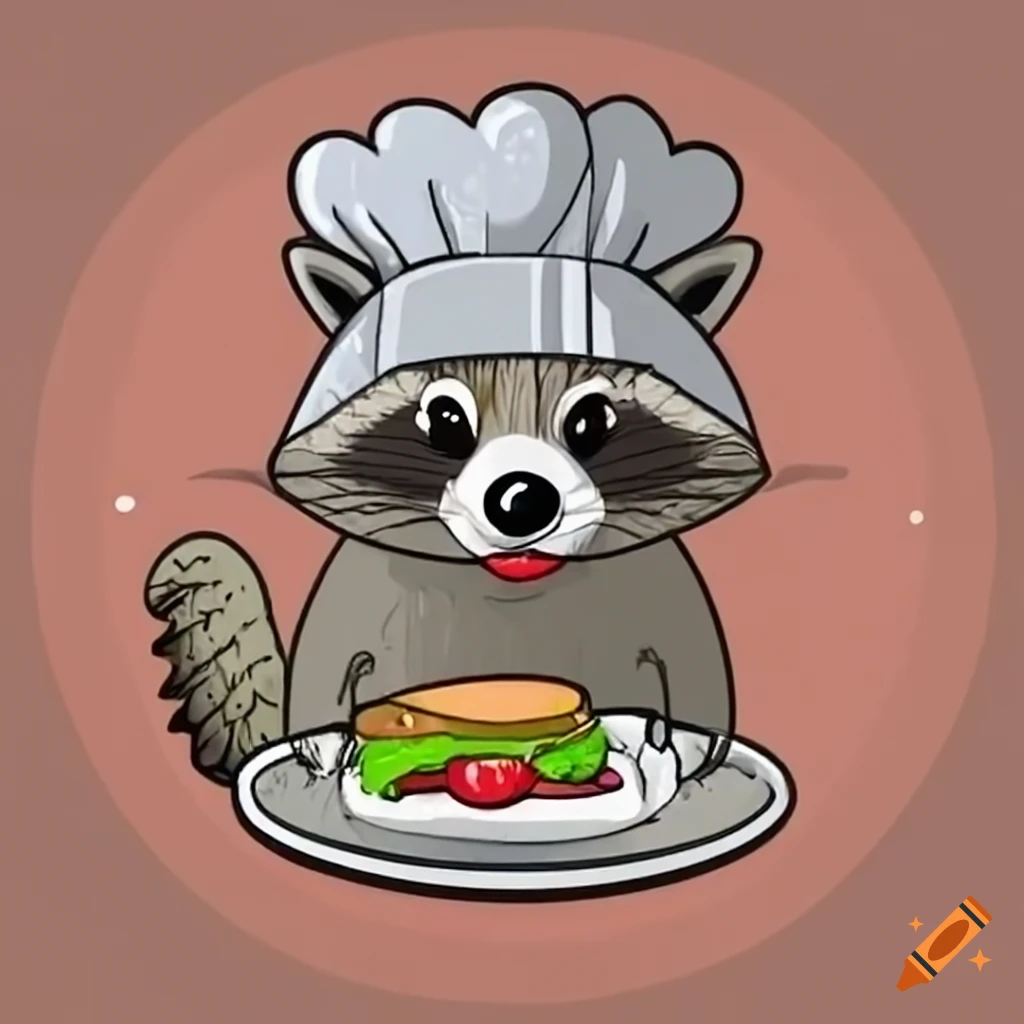 Raccoon chef making sandwiches