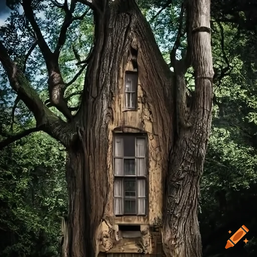Tree house built into a tall tree