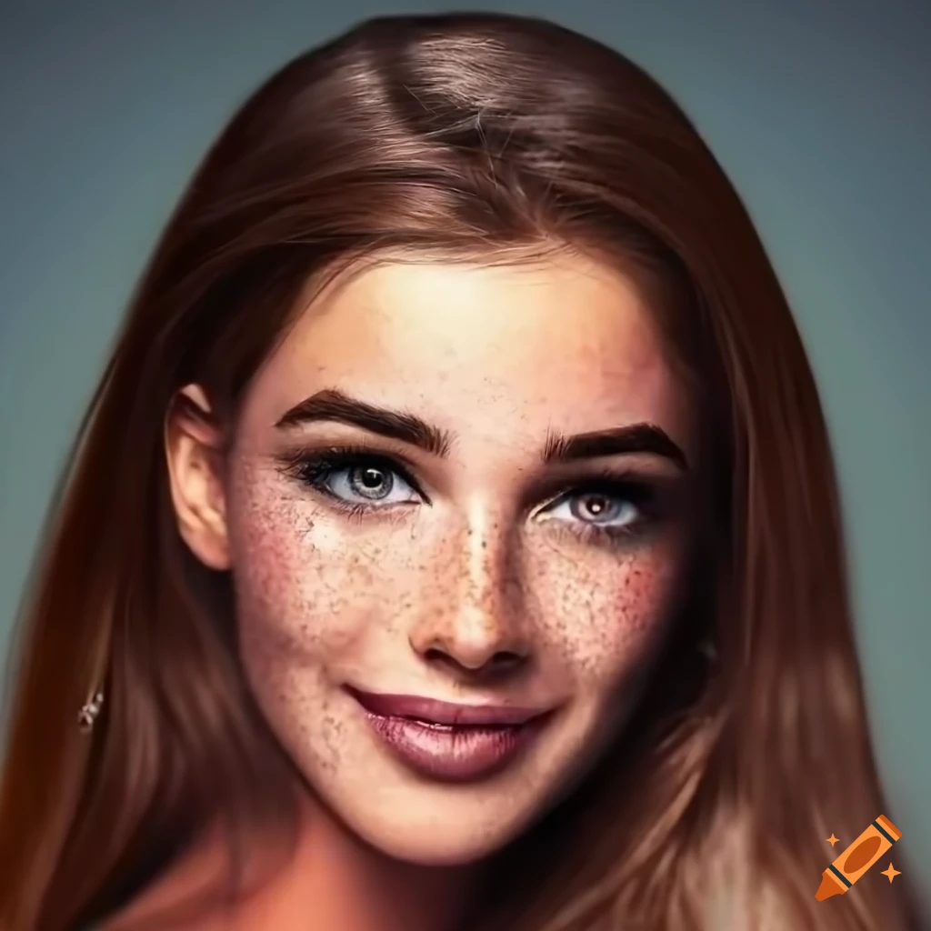 Portrait of a beautiful young woman with freckles and brown hair