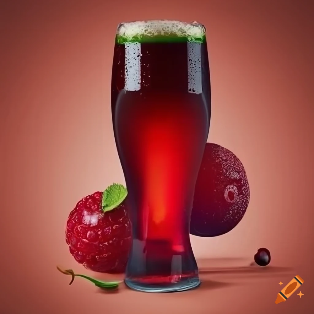 Red drink craft beer label with cherries, raspberries, and limes on Craiyon