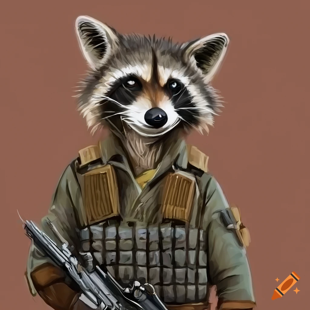 Funny image of a raccoon with a parachute and rifle on Craiyon