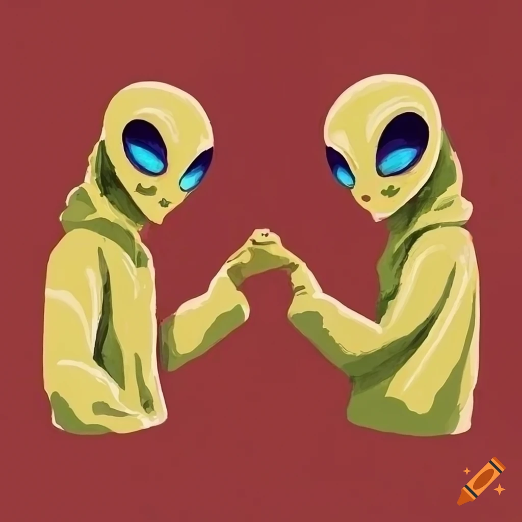 Ink painting of two hooded aliens facing each other on Craiyon