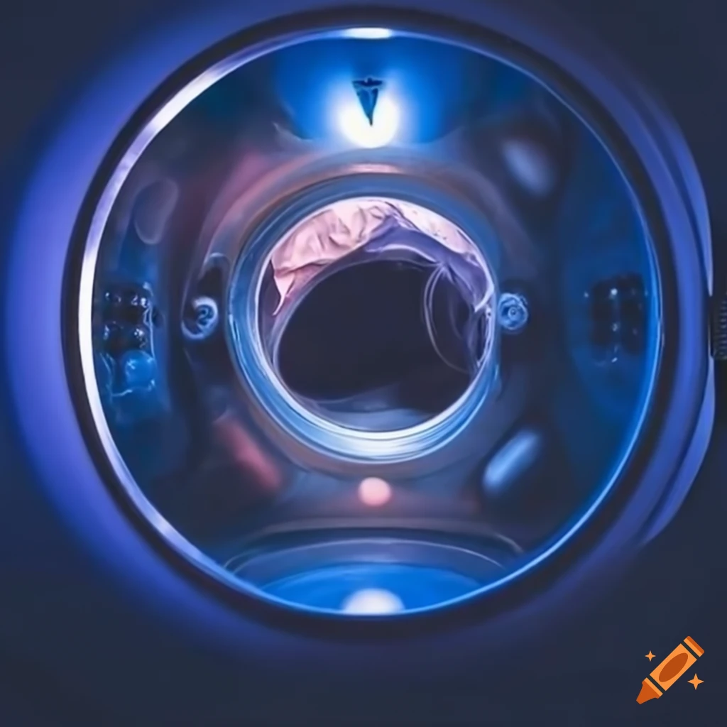 Blue Washing Machine With Light Shining From Inside On Craiyon
