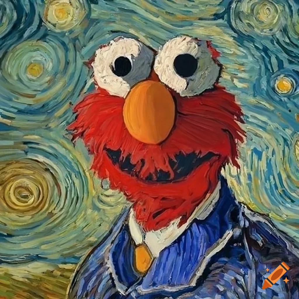 Elmo in a Van Gogh inspired painting on Craiyon