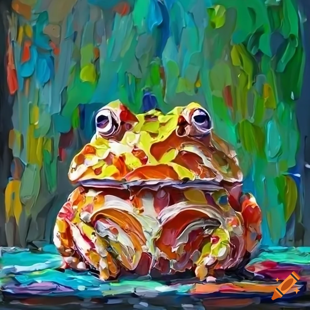 Colorful impasto artwork of a pacman frog on Craiyon
