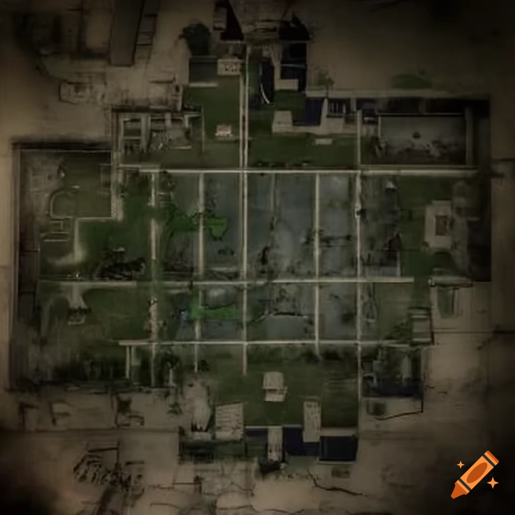 Map of an abandoned hospital on Craiyon