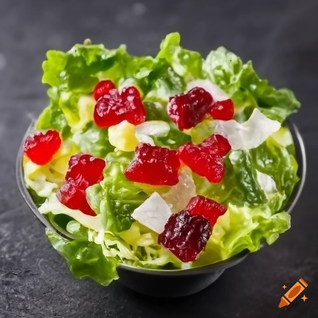 Photo of a colorful gummy bear salad on Craiyon