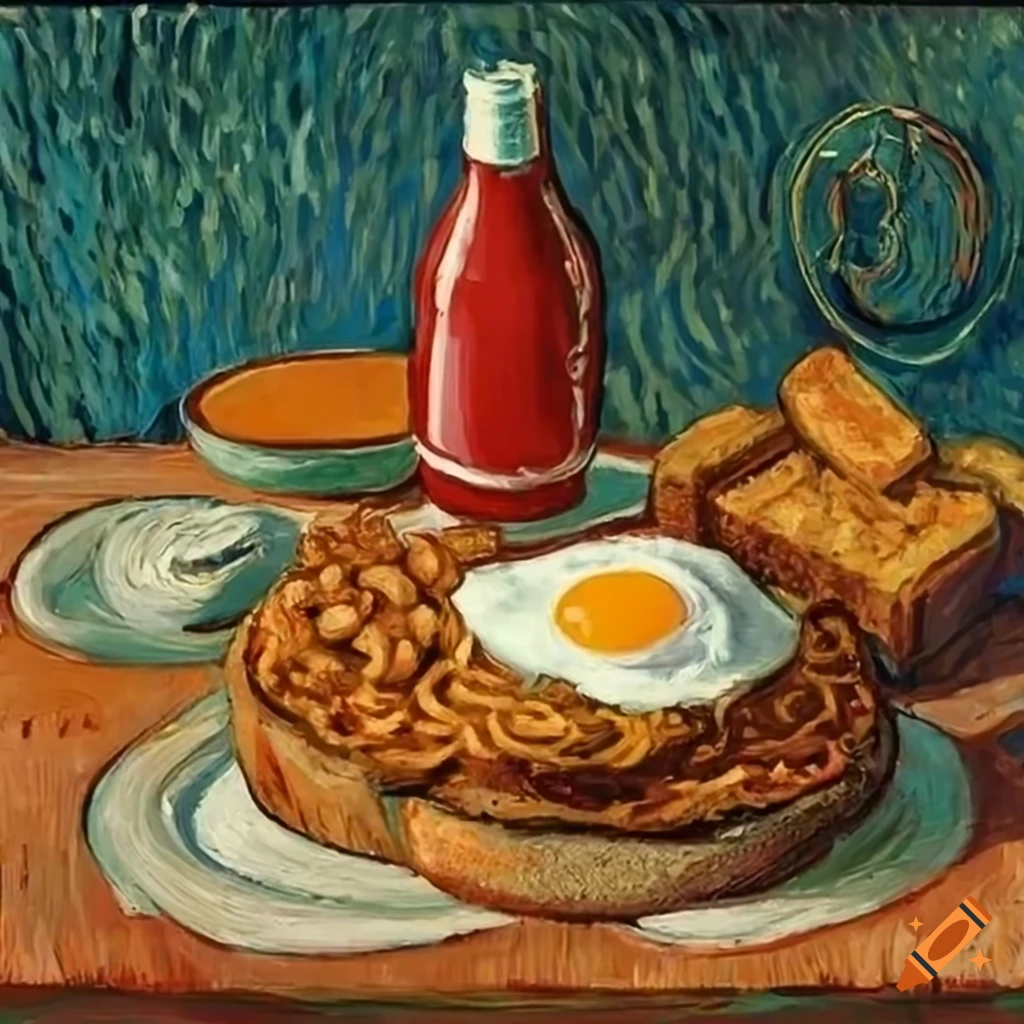 Van gogh painting of breakfast table with food on Craiyon