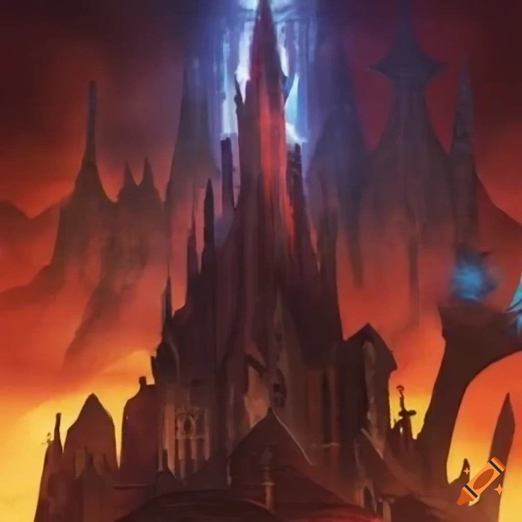 Magic tower with books, magic crystals, and stone guards on the first ...