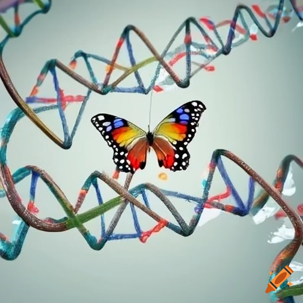 Artistic rendering of butterfly and dna strands on Craiyon