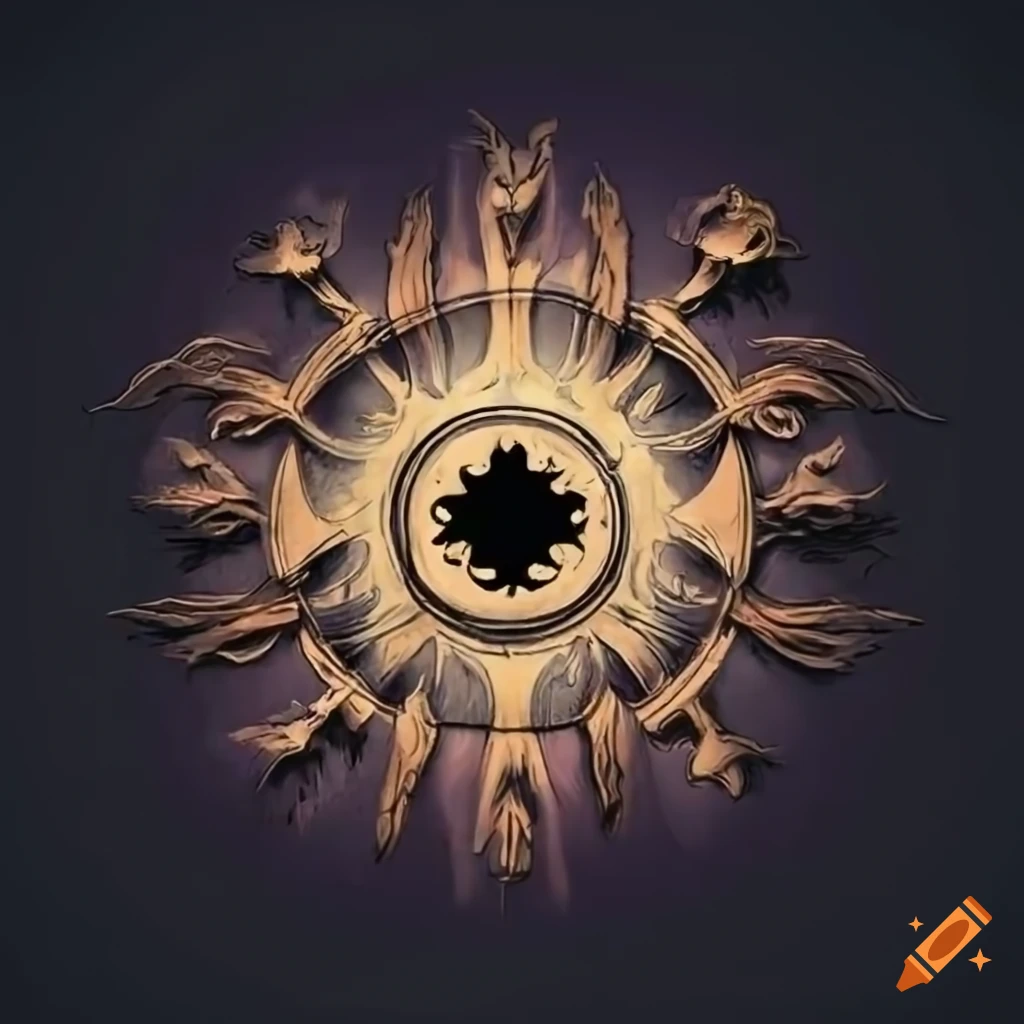 Minimalist royal crest with black sun symbol on Craiyon