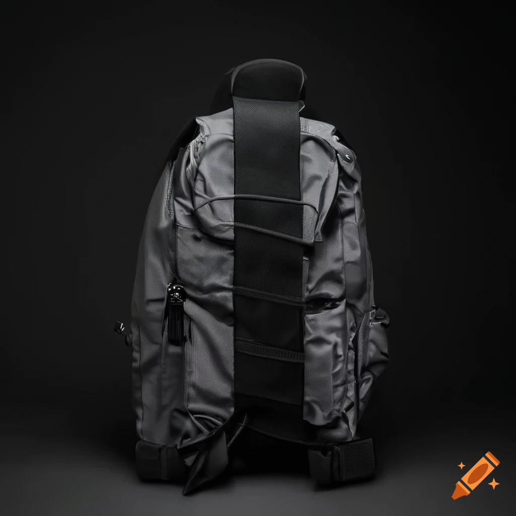 Modern futuristic backpack worn by a model facing back on Craiyon