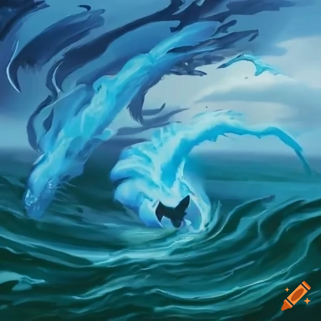 Art of a flying wind elemental over the ocean on Craiyon