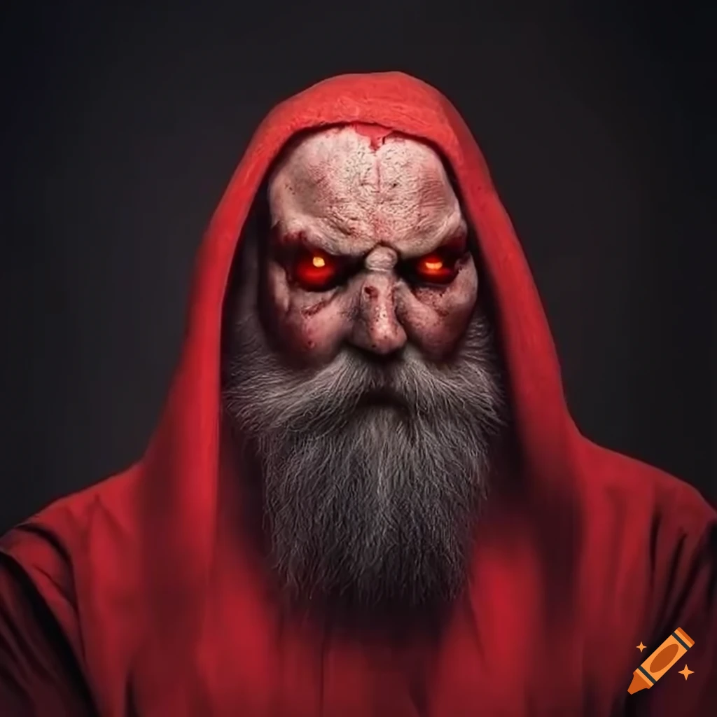 Digital art of a cloaked figure with burning eyes on Craiyon