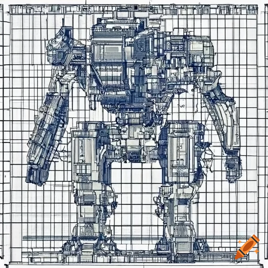 Detailed blueprint of a light mech with intricate design on Craiyon
