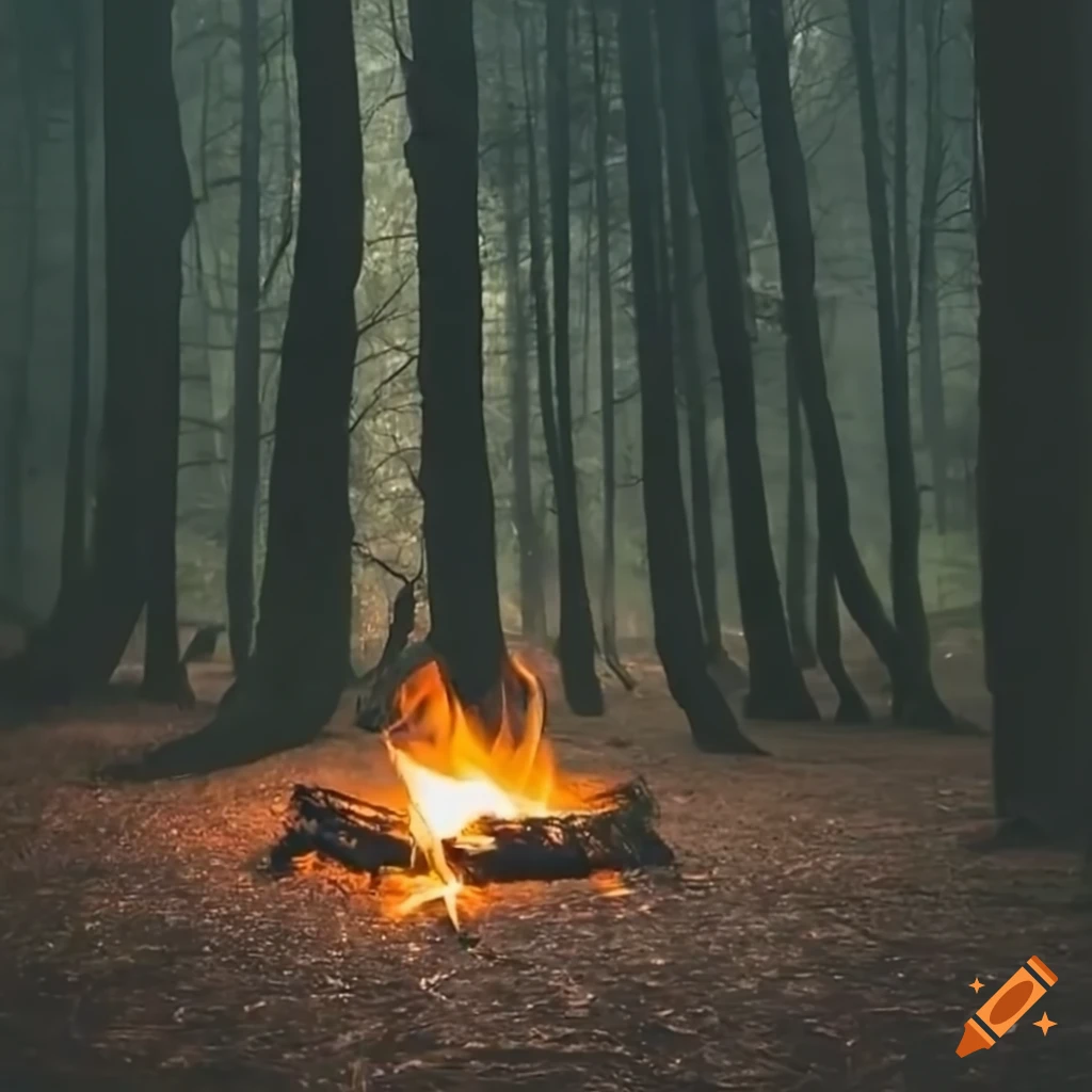 Campfire in a forest clearing on Craiyon