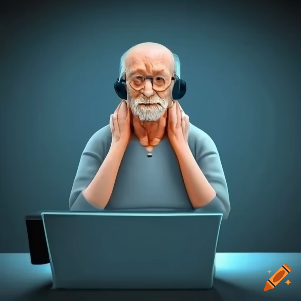 Old Man At Computer Animation
