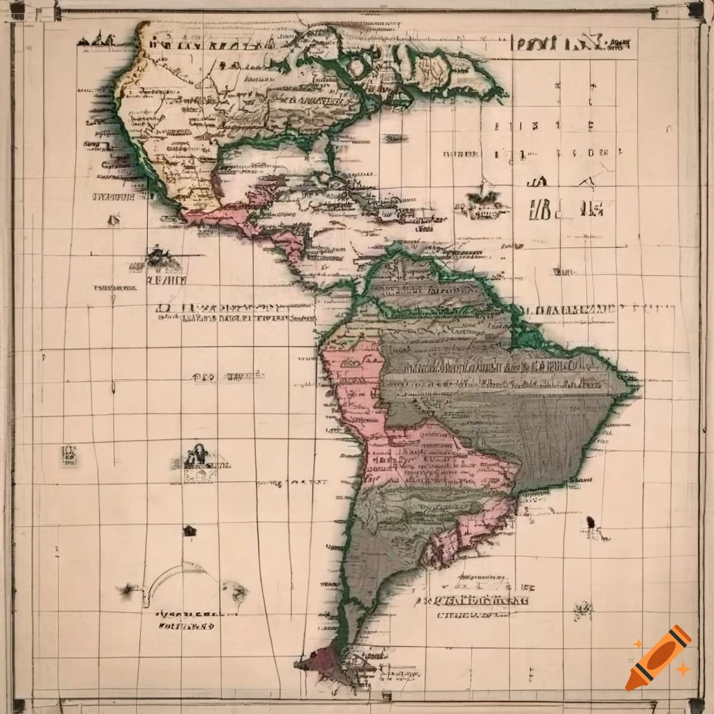 Map of the Americas with color-coded territories on Craiyon