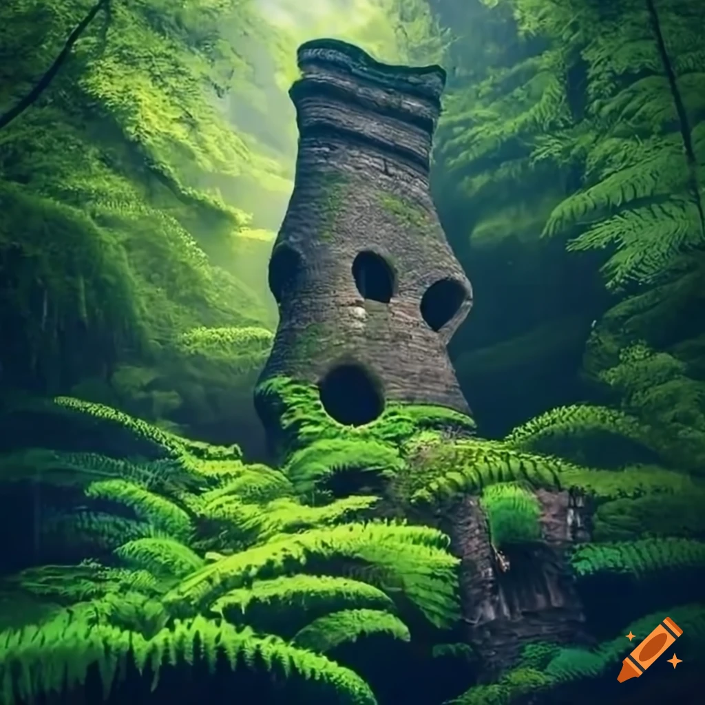 Medieval stone towers and walls in a forest on Craiyon