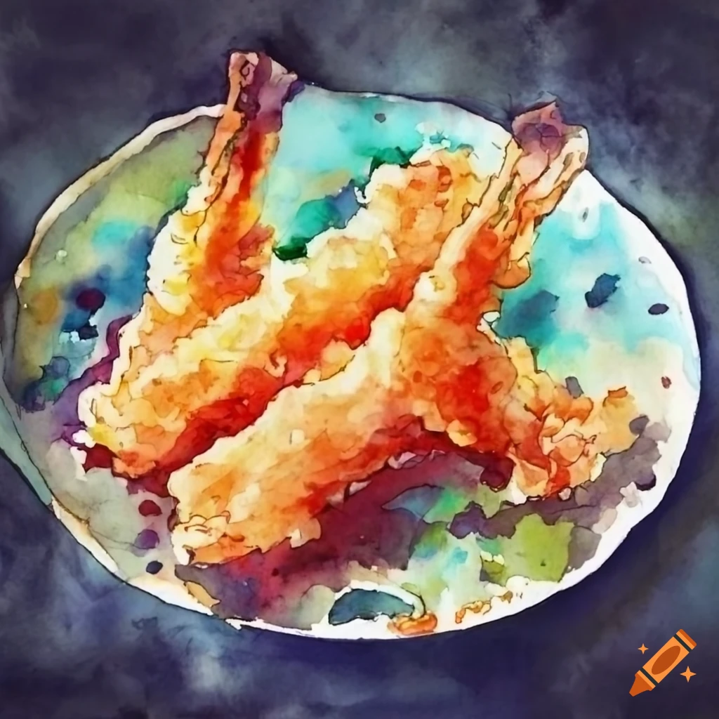 Watercolor painting of tempura on rice