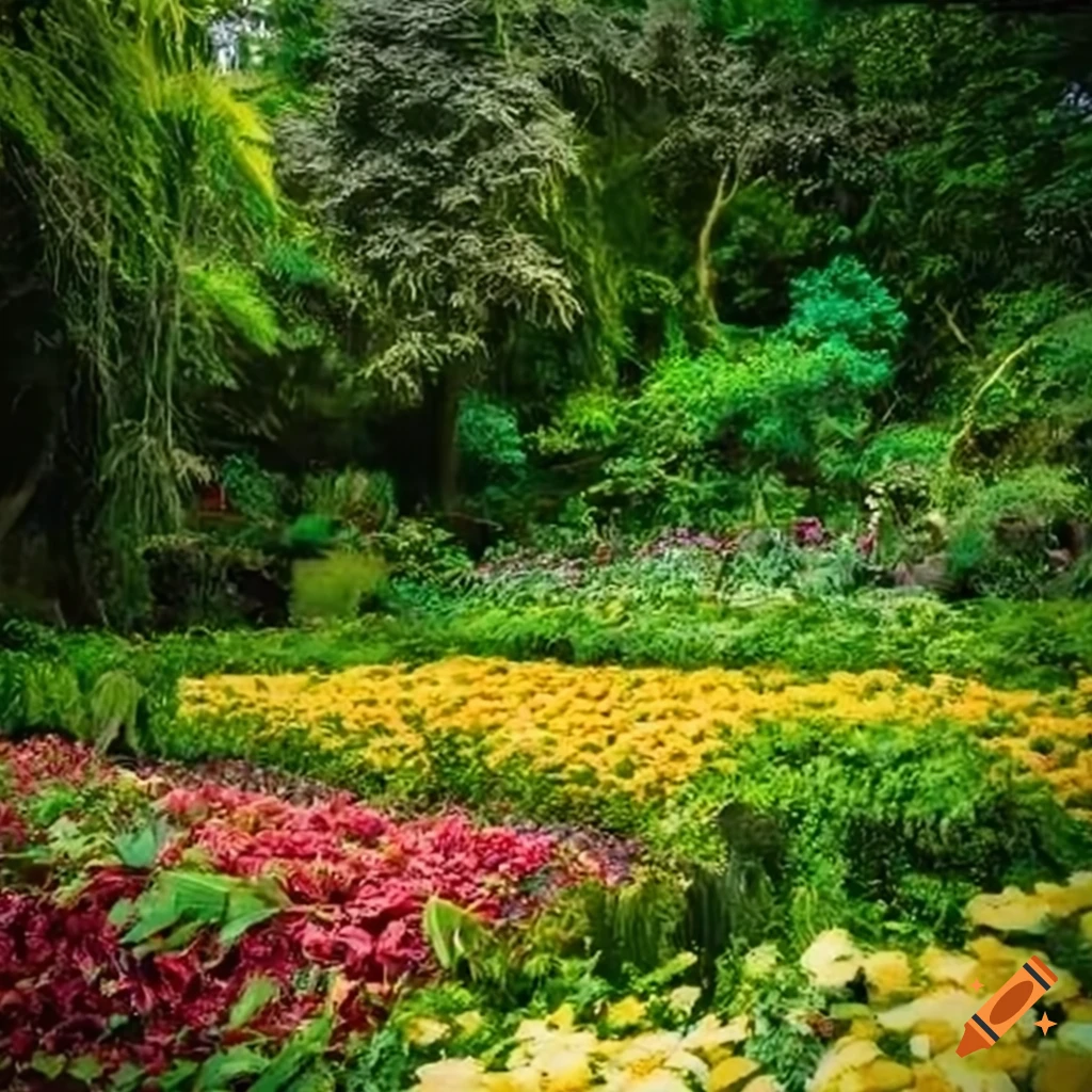 Image of a lush permacultural garden with crops and animals