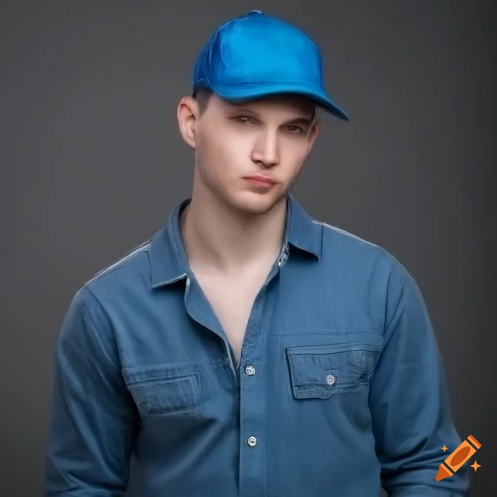Portrait of a man with blue hat and fluffy hair on Craiyon