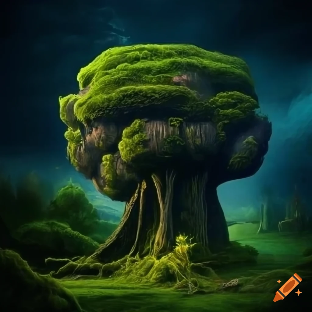 Moonlit castle covered in moss on Craiyon