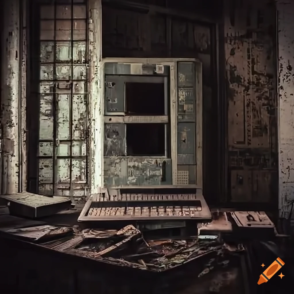 Abandoned 90s server in a deserted office building on Craiyon