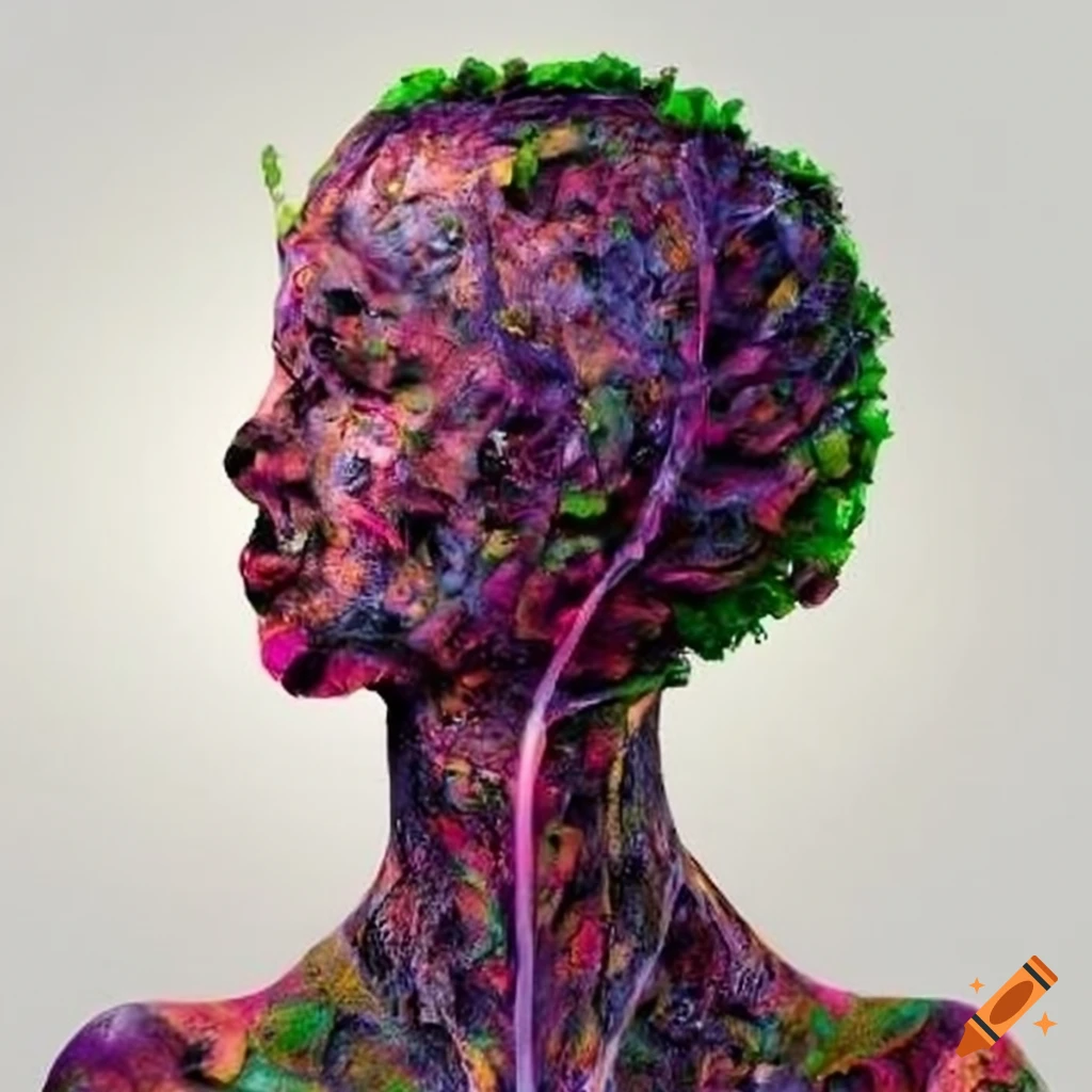 Artistic representation of a body composed of various natural elements