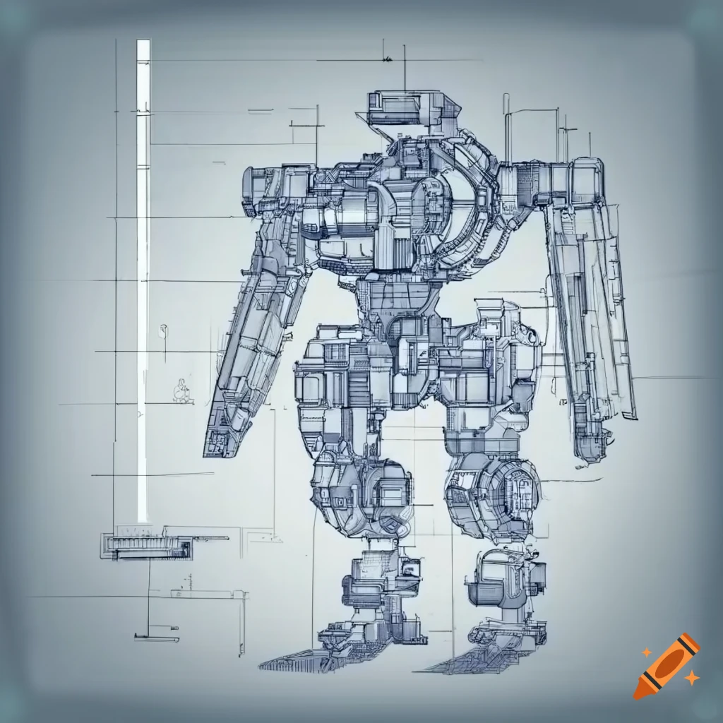Blueprint of a light mech with internal structures on Craiyon