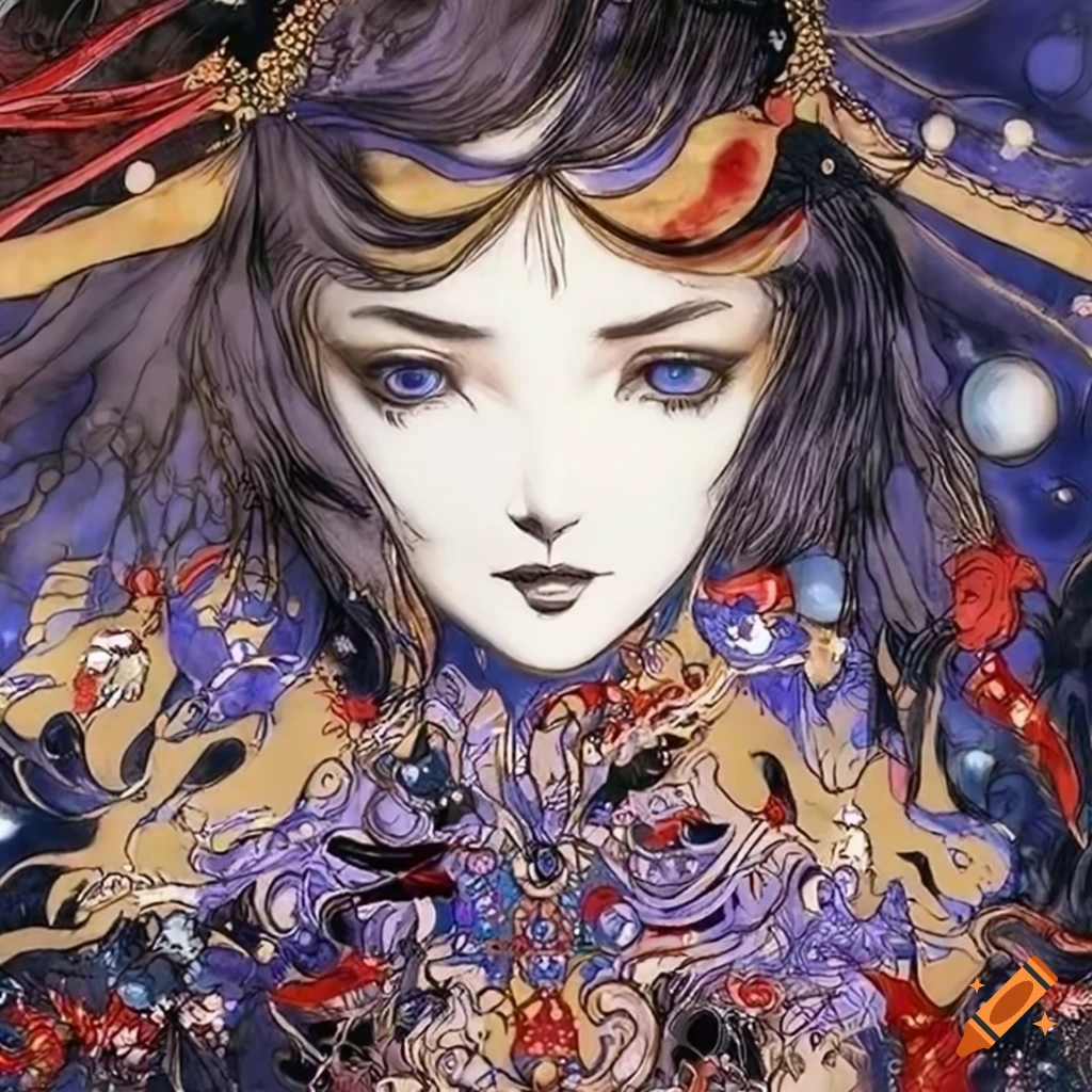 Yoshitaka amano inspired artwork of woman constellations on Craiyon