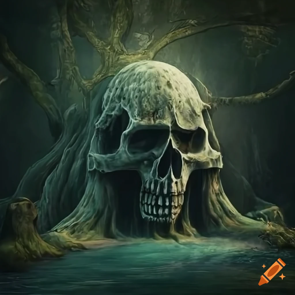 Evil stone tree sculptures in moonlight on Craiyon