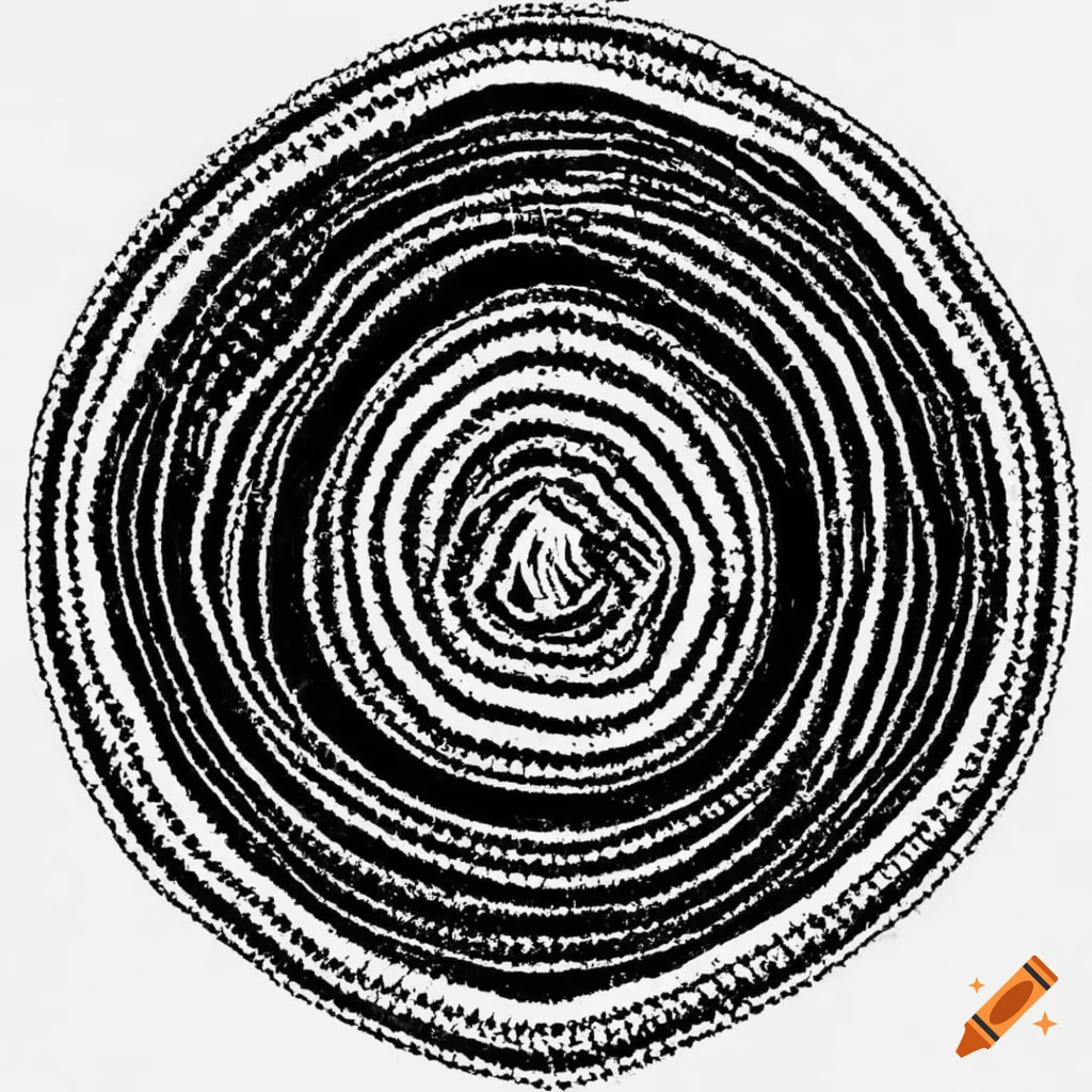 Detailed texture of irregular tree trunk slice in woodcut style on Craiyon