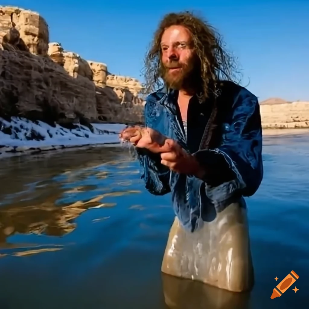 Painting of john the baptist conducting a winter baptism on Craiyon